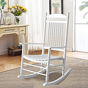 MUPATER Outdoor Rocking Chair Set 3-Piece Patio Wooden Rocker Bistro Set with Foldable Table and Curved Seat, White