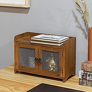 COLLECTIVE HOME - Storage Cabinet, Mini Countertop Cabinet, Wood Organizer for Kitchen Living Room Bedroom Bathroom Office with Magnetic Door, 14.5 x 6.5 x 10 (Brown)