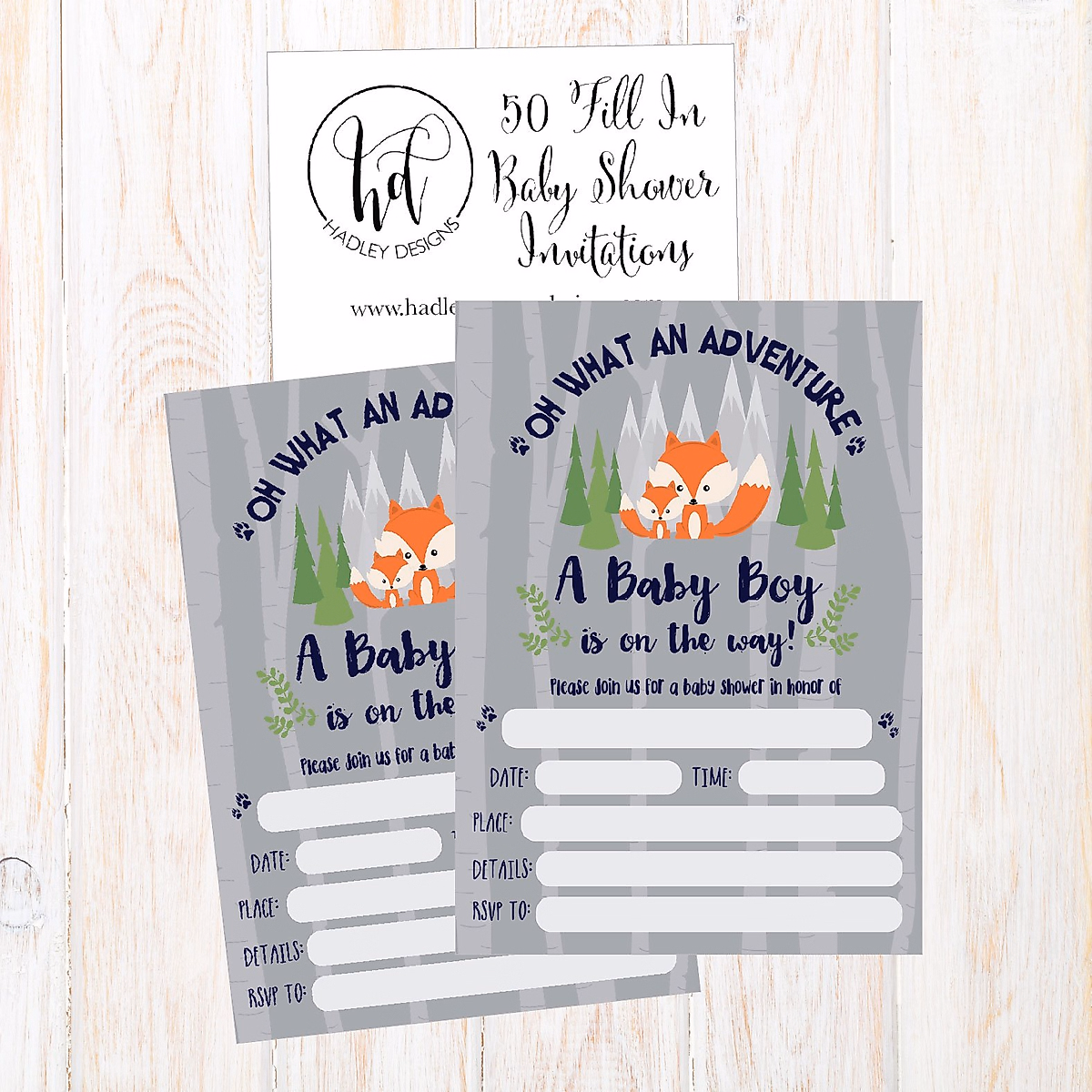 50 Fill in Fox Baby Shower Invitations, Baby Shower Invitations Woodland, Custom, Rustic, Jungle, Forest, Neutral, Baby Shower Invites for Boy, Baby Shower Invite Cards, Baby Invites Printable
