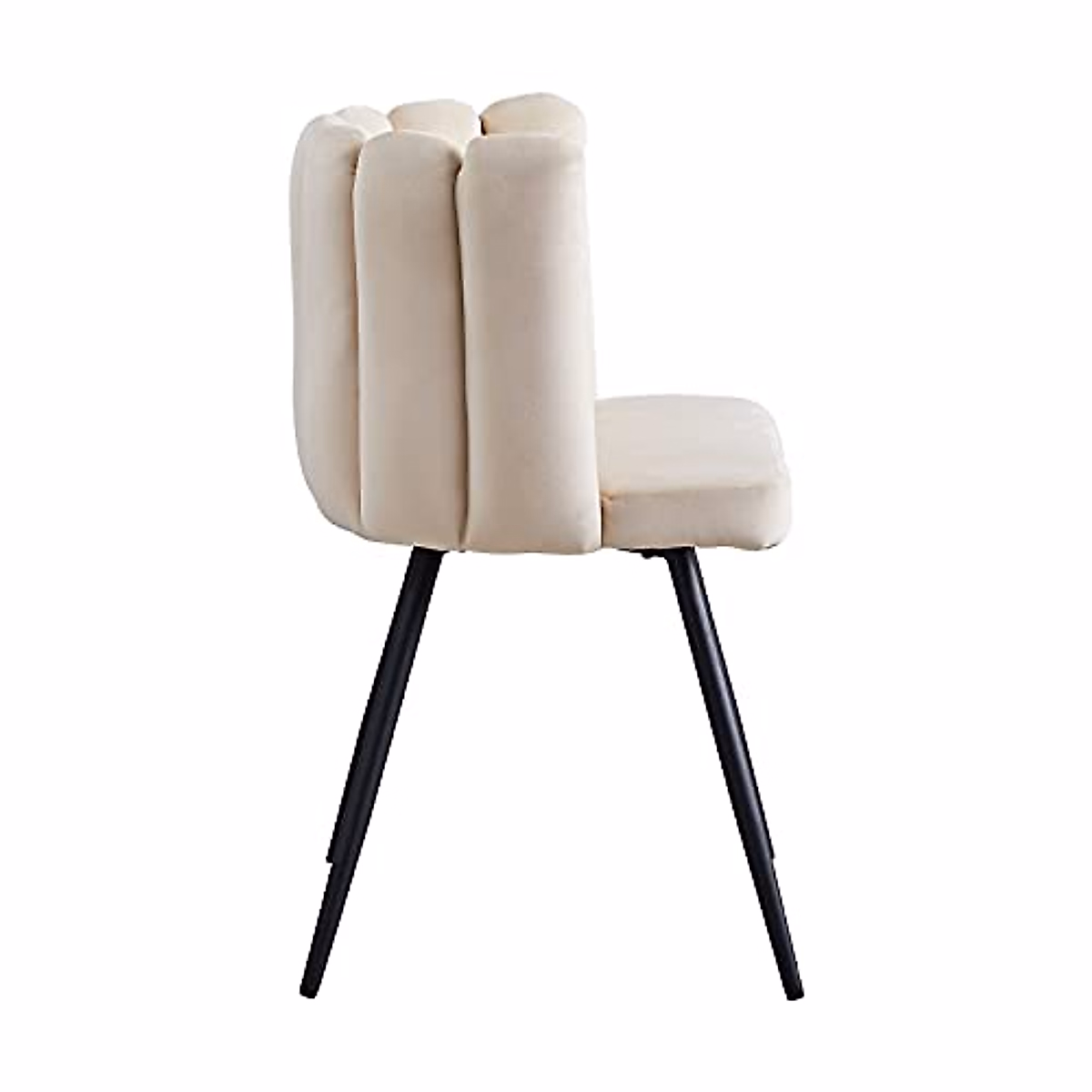 CLIPOP Living Room Barrel Accent Chair, Modern Velvet Kitchen Dining Chair, Vanity Chair with Metal Leg, Scalloped Silhouette, Cozy and Soft Padded, Armless Leisure Makeup Chair for Bedroom, Cream