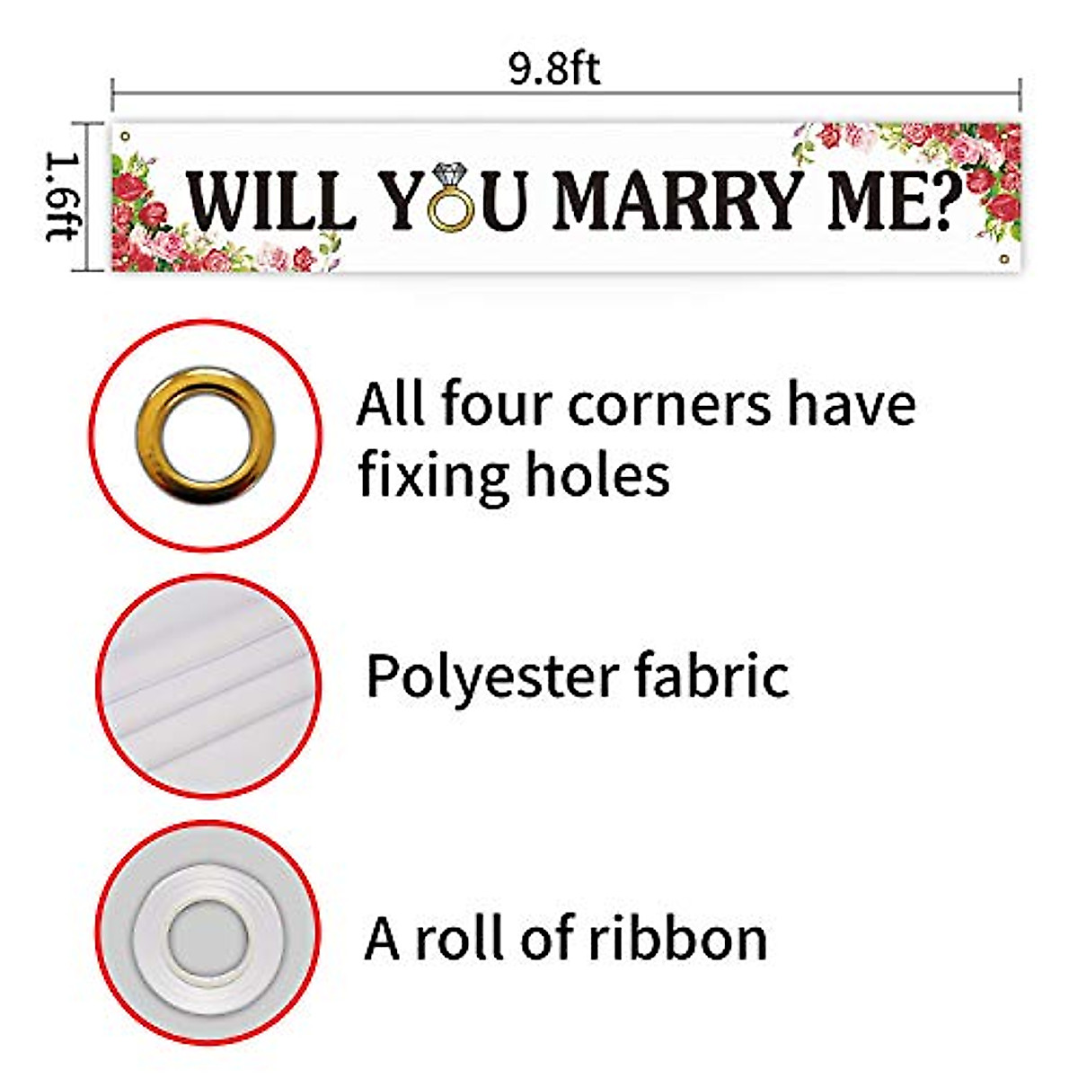 Will You Marry Me Large Banner, Proposal Banner, Engagement Lawn Sign Porch Sign, Engagement Party Decorations, Indoor Outdoor Backdrop 8.9 x 1.6 Feet