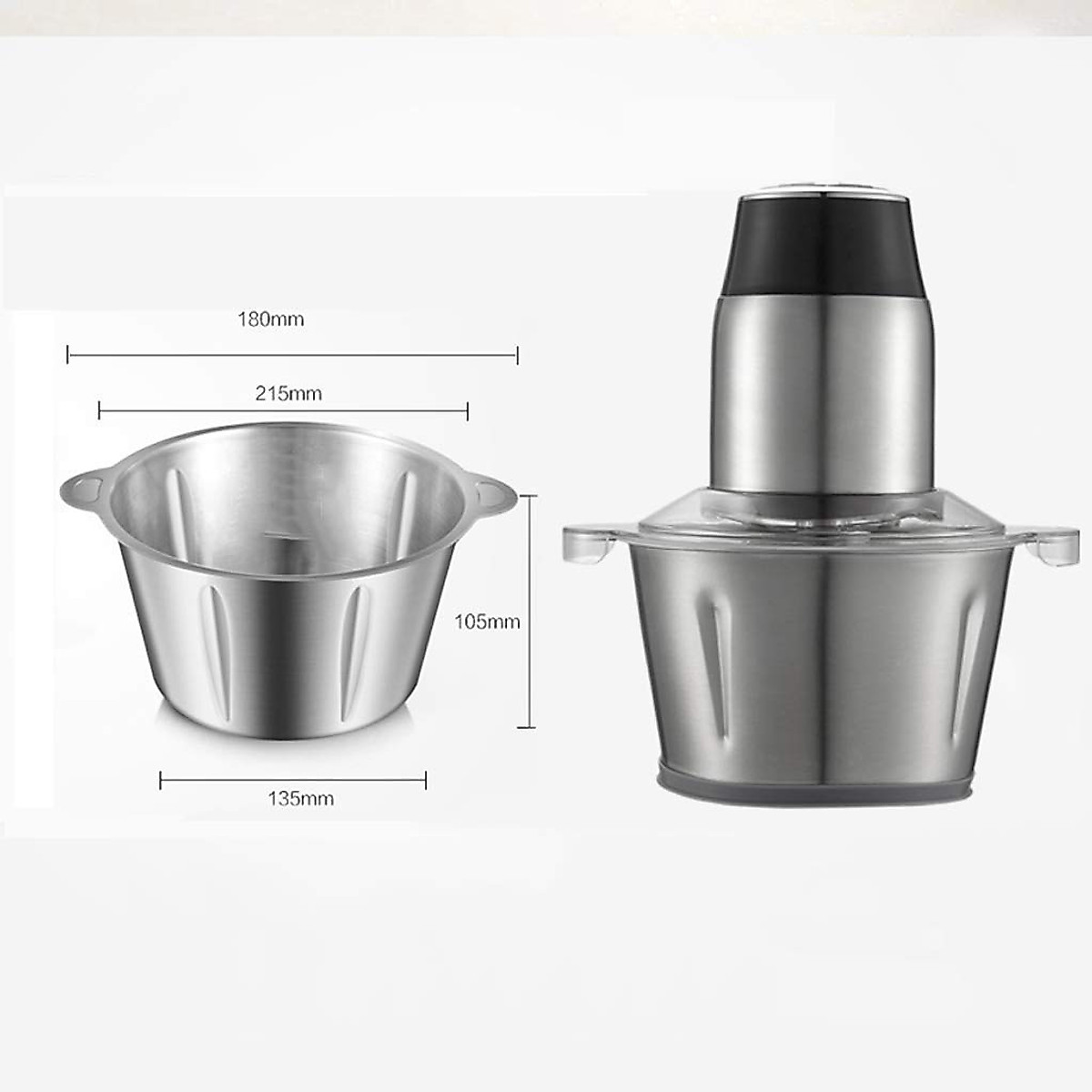 DNATS Metal Meat Grinder-Food Chopper, Electric Meat Grinder 2L Stainless Steel Food Processor for Baby Food, Meat, Vegetables， Stainless Steel Bowl