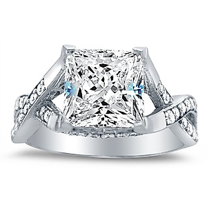 Size 7.5 - Solid 14k White Gold Princess Cut Solitaire with Round Side Stones CZ Cubic Zirconia Engagement Ring 2.5ct.