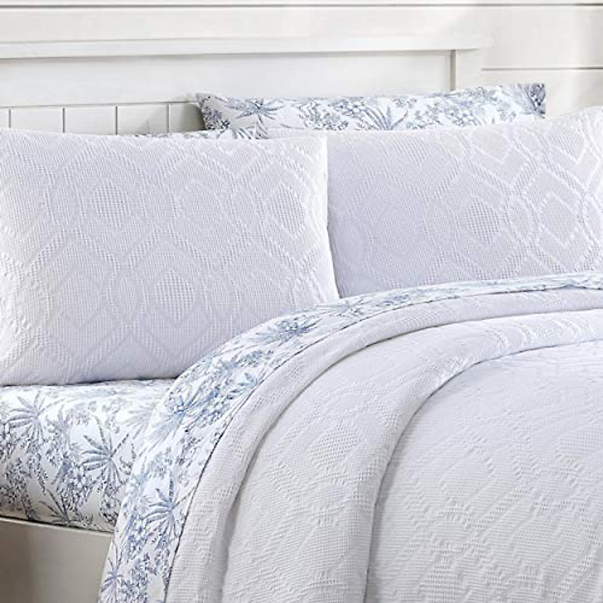 Tommy Bahama | Waffle Collection | Comforter Set Cotton Bedding in a Reversible Waffle Weave Texture, King, White,USHSA51166596,3