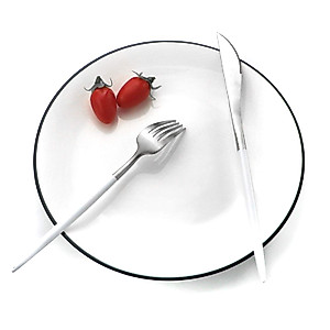 Gugrida White Silver Flatware, Royal 20-Piece Matte White Handle 18/10 Stainless Steel Tableware Sets for 4 Including Forks Spoons Knives, Camping Silverware Travel Utensils Set Cutlery (White Silver)