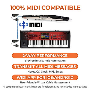 CME WIDI Master - Wireless MIDI Bluetooth 5 MIDI DIN 5 Adapter - Ultra Low Latency - MIDI Split/Merge - Synthesizer EWI Keytar Pedalboard Digital Piano Keyboard to MIDI, macOS, iOS, Android, Win