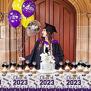 Erweicet Graduation Tablecloth 3Pcs, Graduation Party Decorations Supplies 2023 Class of 2023 Decorations Grad, We Did It Plastic Tablecloth Disposable, Purple Gold Graduation Table Cover -54"x108"