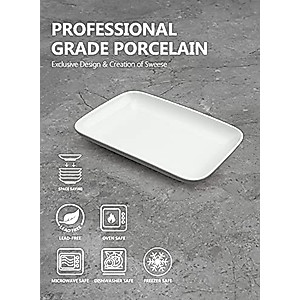 Sweese 8 Inch Rectangular Salad Plates, Porcelain Dessert Plates, Small White Serving Trays for Salad, Fruit, Sushi Appetizer and Parties - Stackable, Set of 6, White