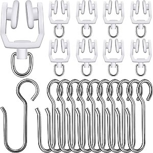 100 Pieces Curtain Track Hooks of 50 Pieces Hooks and 50 Pieces Rollers Gliders for Shower Curtain Straight Curved Curtain Track for Bendable Curtain Track Pulley Carrier Hooks (Style 2)