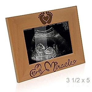 KATE POSH - Tiny Miracle Engraved Natural Wood Picture Frame, New Baby, New Dad & Mom, Parents Gifts, Ultrasound, Sonogram, Baby Gift, Pregnancy Gift, Baby Announcement Photo Frame