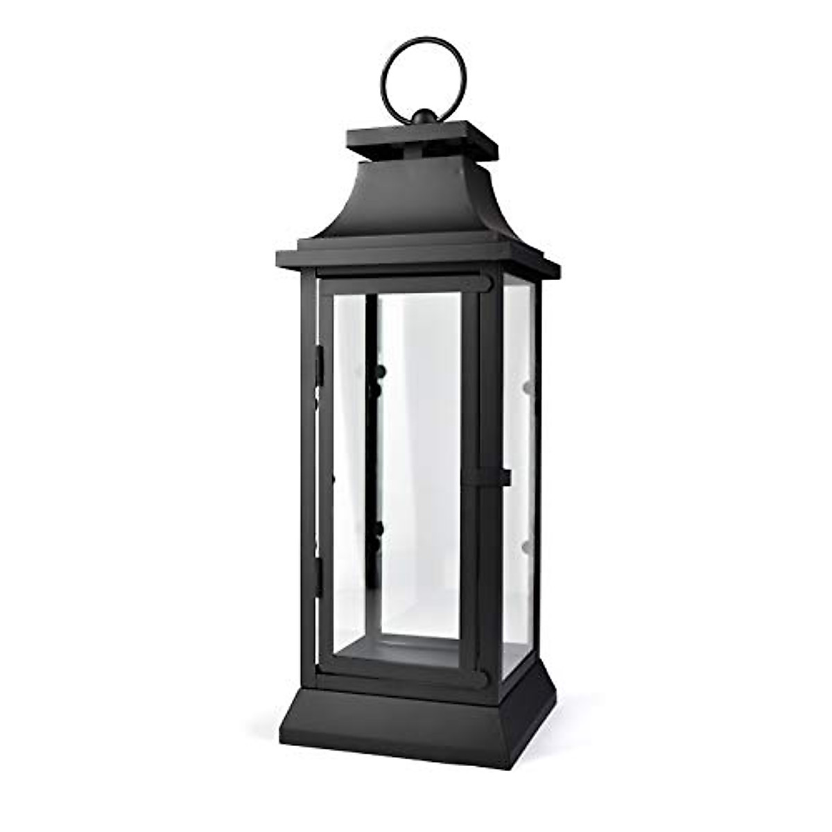 Serene Spaces Living Black Hurricane Lanterns with Clear Glass Panels, Perfect for Home Decor, Parties & Events, Table Top Or Hanging Lantern for Indoor & Outdoor, Measures 15" Tall and 5" Diameter