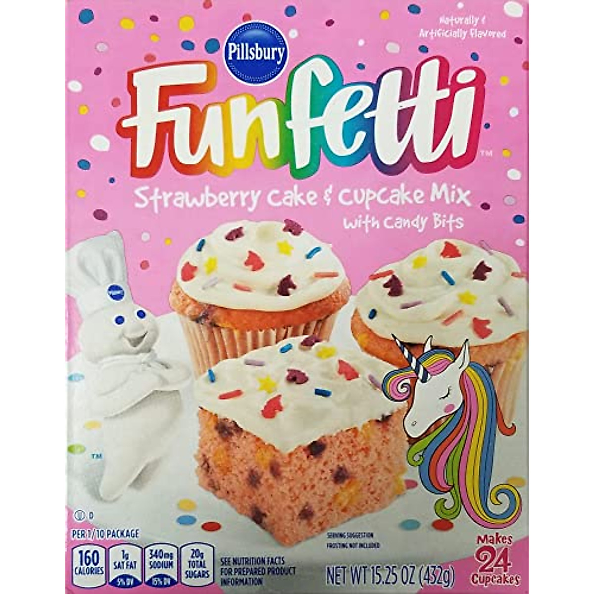 Pillsbury Funfetti Unicorn Strawberry Cake & Cupcake Mix and Unicorn Vanilla Frosting with By The Cup Frosting Spreader