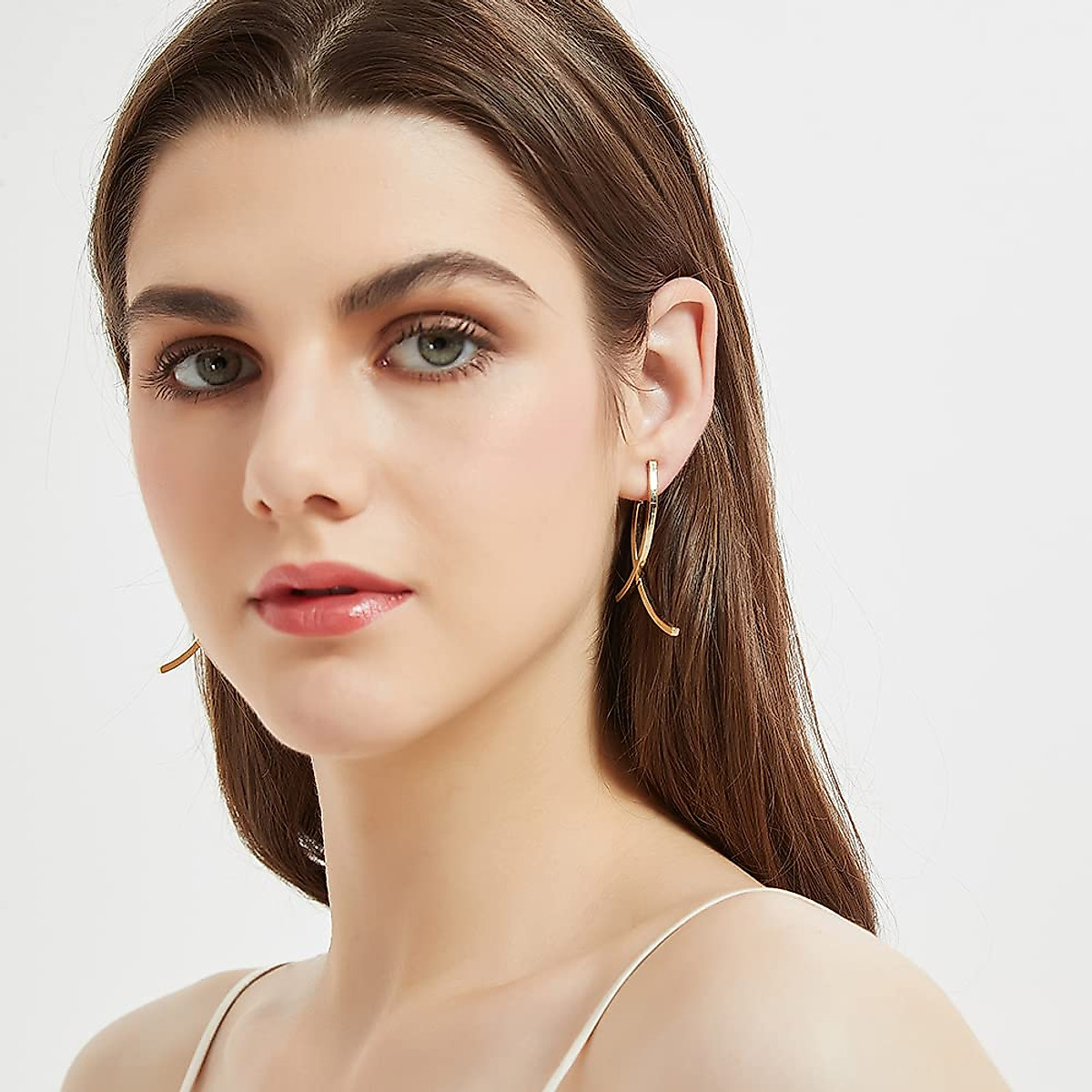 Surrounded Forest Cross Curved Earrings Curved Drop Earrings Long Bar Earrings Curved Stick Dangle Earring Drop Earrings for Women