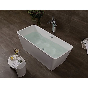 Dowell 076 59" Luxury Contemorary Stone Resin FREE STANDING Bathtub White Modern