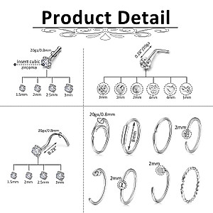 AllerPierce 20G Gold Nose Rings Sets Bone Screw L Shaped Nose Studs Tragus Cartilage Nose Ring Hoop Stainless Steel Nose Piercing Jewelry for Women Men