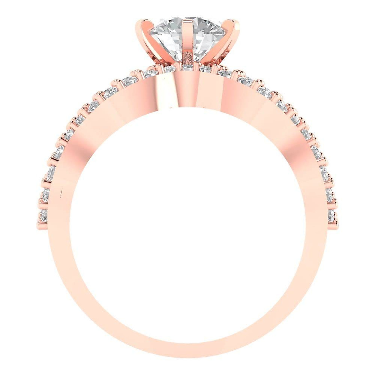 1.52 ct Round Cut Clear Simulated Diamond 14k Rose Gold Solitaire W/Accents Wedding Engagement Bridal Ring Band Set Sz 7