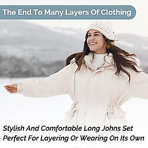 Women Thermal Set, Lightweight Ultra Soft Fleece Shirt and Tights,Black,Medium