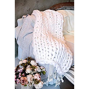 VIYEAR Chunky Knit Blanket Soft Handmade Knitting Throw Bedroom Sofa Decor Super Large White 59"x 59"