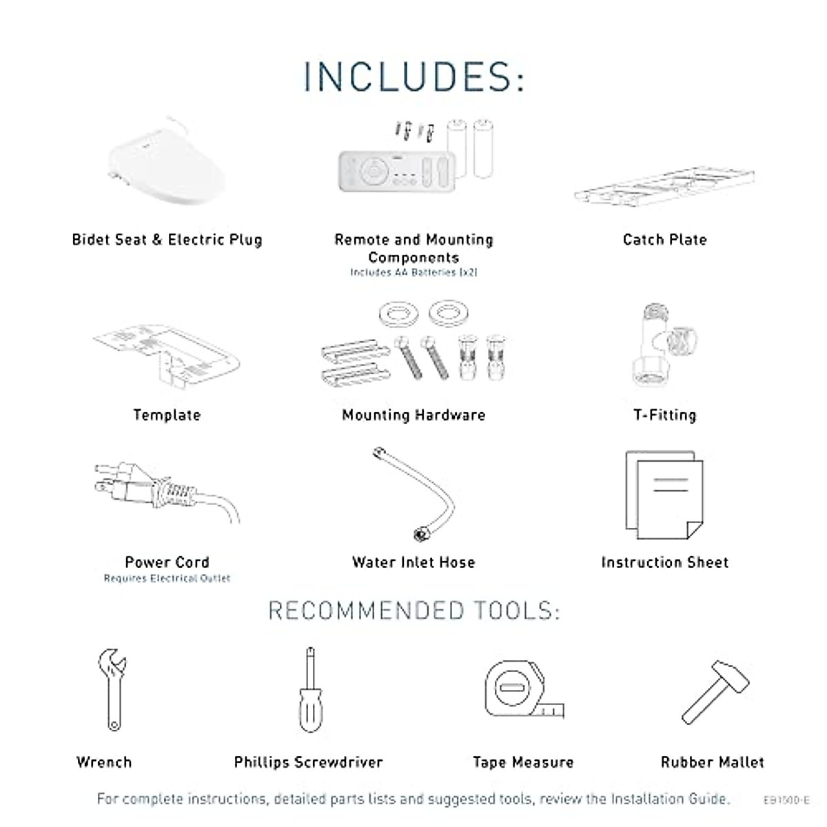 Moen EB1500-E 3-Series Standard Electronic Bidet Toilet Seat with Remote Control, White