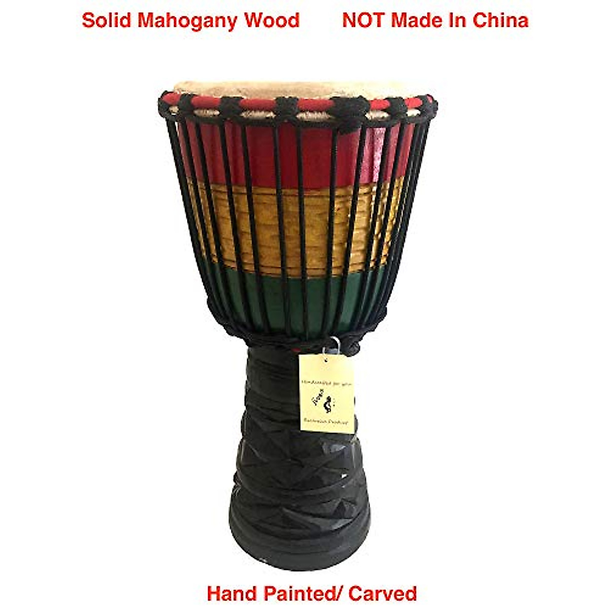 JIVE Djembe Drum Bongo Congo Hand Carved SOLID Mahogany Wood Drum LARGE 16" High African Rasta Drum - Professional Quality - JIVE BRAND