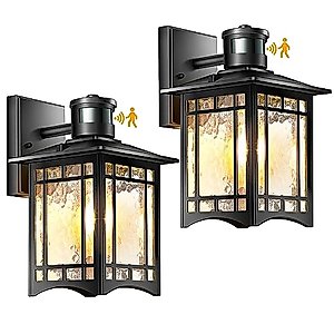 XANGQAN 2 Pack Motion Sensor Outdoor Wall Lights, Dusk to Dawn Lighting, Led Exterior Light Fixture, Anti-Rust Lantern for Front Porch, Waterproof Black Outdoor Wall Sconce for House Garage Patio