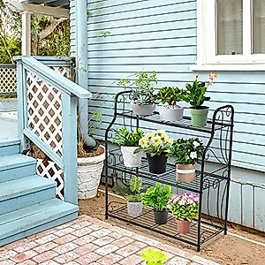 Citfis Plant Stand Rack 3 Tier Indoor Outdoor Metal Plant Stand Multiple Functional Plant Shelf Rust Prevention, Used for Living Room Courtyard Garden and Balcony Black