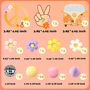 45 PCS Groovy Cake Toppers Boho Cake Topper Hippie Party Decorations with Flower Bus for Girl Birthday Party Boho Groovy Party Supplies (Style 1)