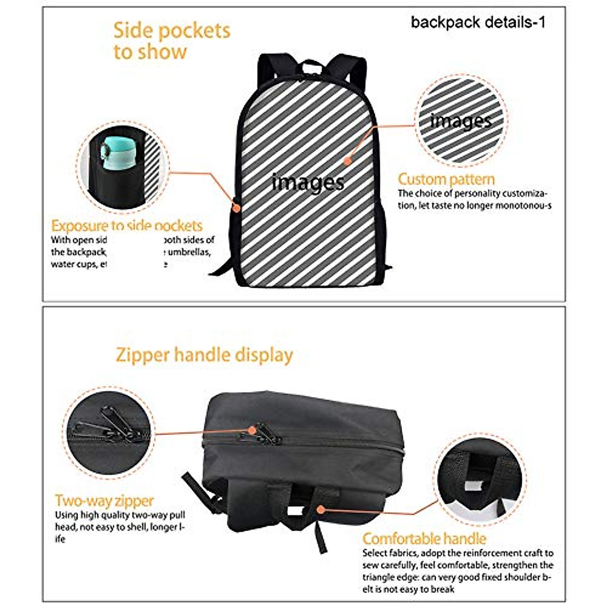 HUGS IDEA Custom Name School Bag Set Add Your Name on Football Design 3 in 1 Backpack with Insulated Lunch Box Pencil Case for Teen Boys School Supplies