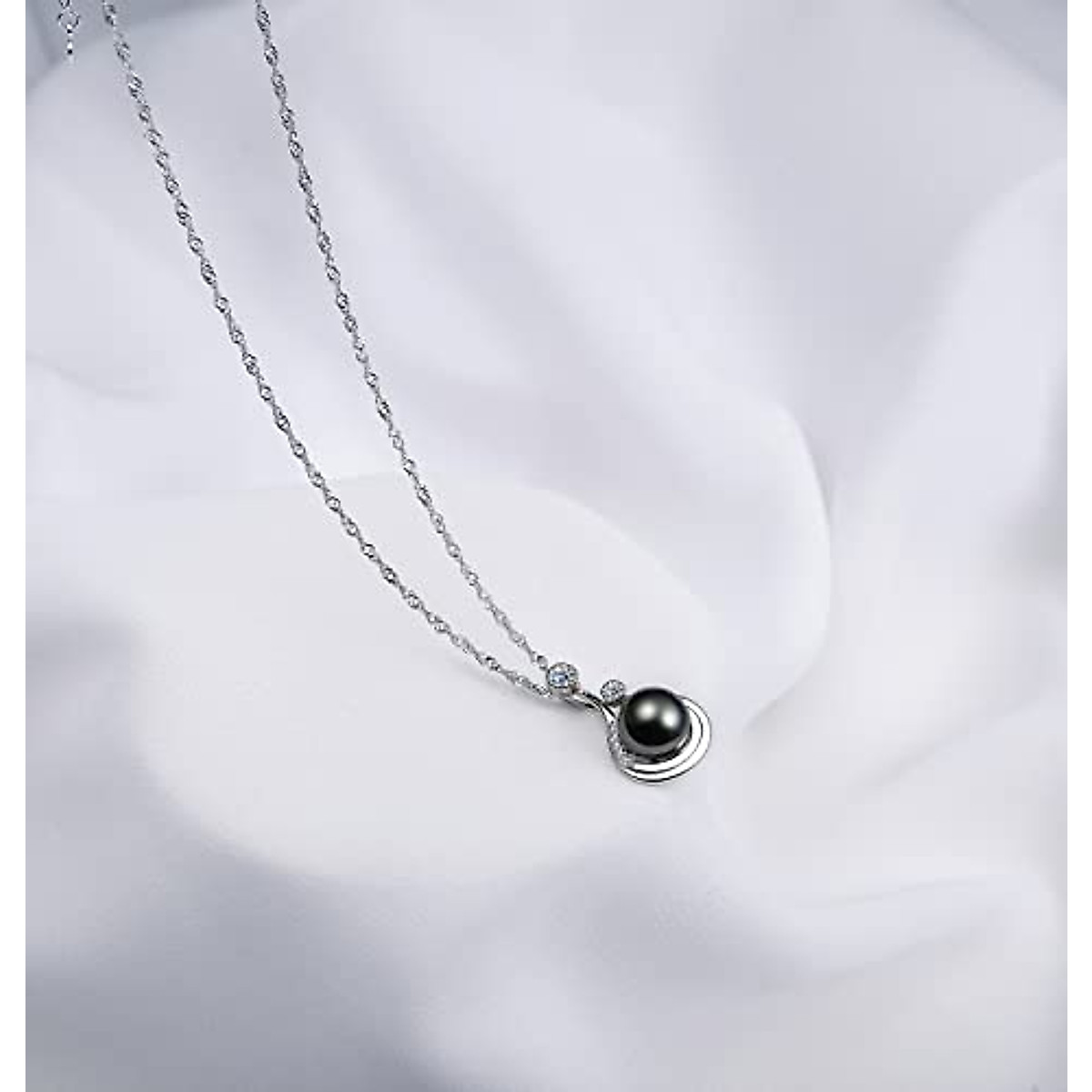 QuakerBrid South Sea Tahitian Cultured Genuine Black Pearl Necklace VVS D color Moissanite and AAAA Quality 10mm Round Black Pearl Pendant Necklace 18K Gold Plated Sterling Silver Gift for Women Wife