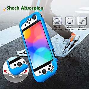 Fintie Case for Nintendo Switch OLED Model 2021 with 3 Game Card Slots, Anti-Slip Soft Silicone Shockproof Protective Cover, Ergonomic Grip Case for Switch OLED Model Console 7.0", Blue