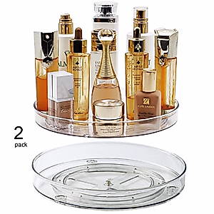 Lazy Susan Rotating Turntable Food Storage Container for Cabinets, Pantry, Fridge, Countertops,Vanity,BPA Free - Spinning Organizer for Spices, Condiments - 9" Round , Clear-2 Pack