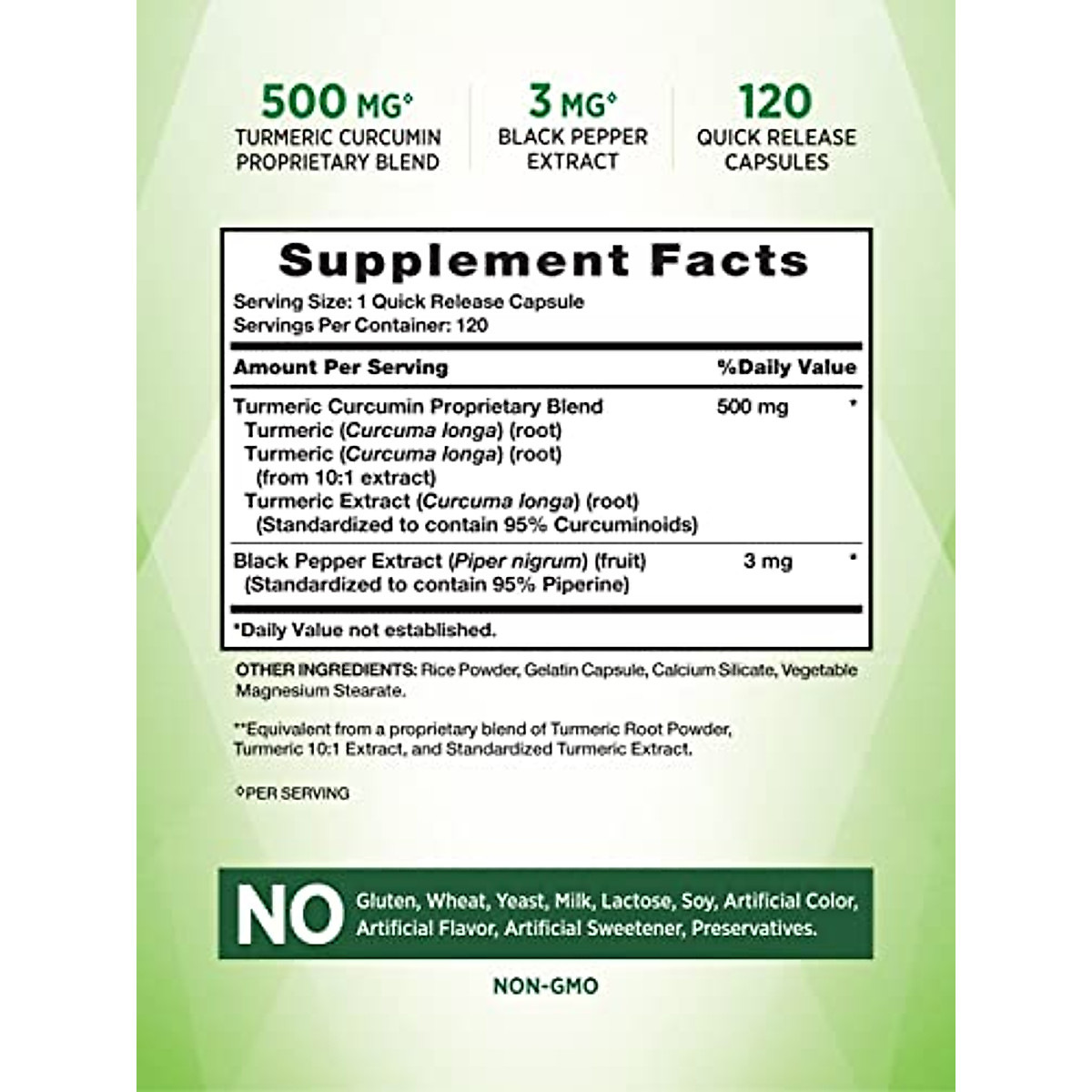 Turmeric Curcumin with Black Pepper Extract | 500mg | 120 Capsules | Non-GMO & Gluten Free Complex Supplement | by Nature's Truth