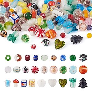 Craftdady 200 pcs Mixed Shapes & Colors Lampwork Glass Beads Loose Beads Fit Most Major Charm Bracelets, 4-20x4-20mm, Hole: 1-2.5mm