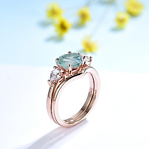 ITI KUOLOLIT Natural Moss Agate Gemstone Genuine 925 Sterling Silver Ring for Women Hexagon Cut Women's Ring Set for Engagement Wedding Jewelry (Moss Agate White, 5)