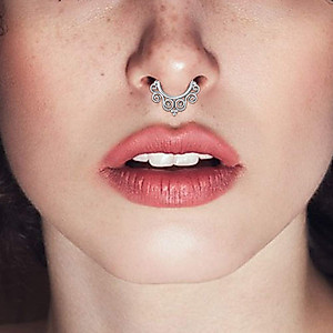 QWALIT Fake Septum Jewelry Faux Septum Rings Hoop Face Septum hoops Surgical Stainless Steel Non Piercing Septum nose Rings for Men Women Silver Black 8mm 10mm