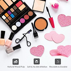 60-Count Compressed Facial Sponges, 100% Natural Cosmetic Spa Sponges for Facial Cleansing, Exfoliating Mask (Pink Heart)