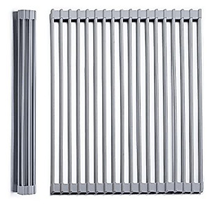 Wizdays Roll Up Dish Drying Rack Kitchen Sink, 17"x13" Foldable Food Safe Grade Silicone Wrapped Stainless Steel Dish Drying Rack, Space Saver, Easy to Use, Clean & Store