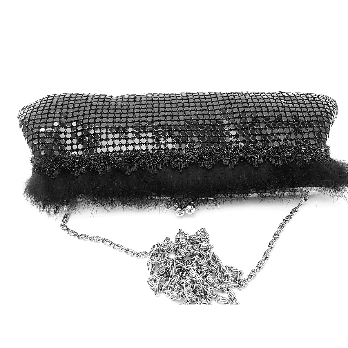 Frewahmesh Evening Clutch Metal Mesh Purse Bag for Cocktail Party Prom Wedding Banquet (Black-2)