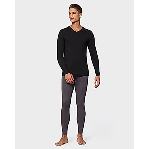 32 Degrees Men's Lightweight Baselayer V-Neck Top | Long Sleeve | Form Fitting | 4-Way Stretch | Thermal, Black, Large