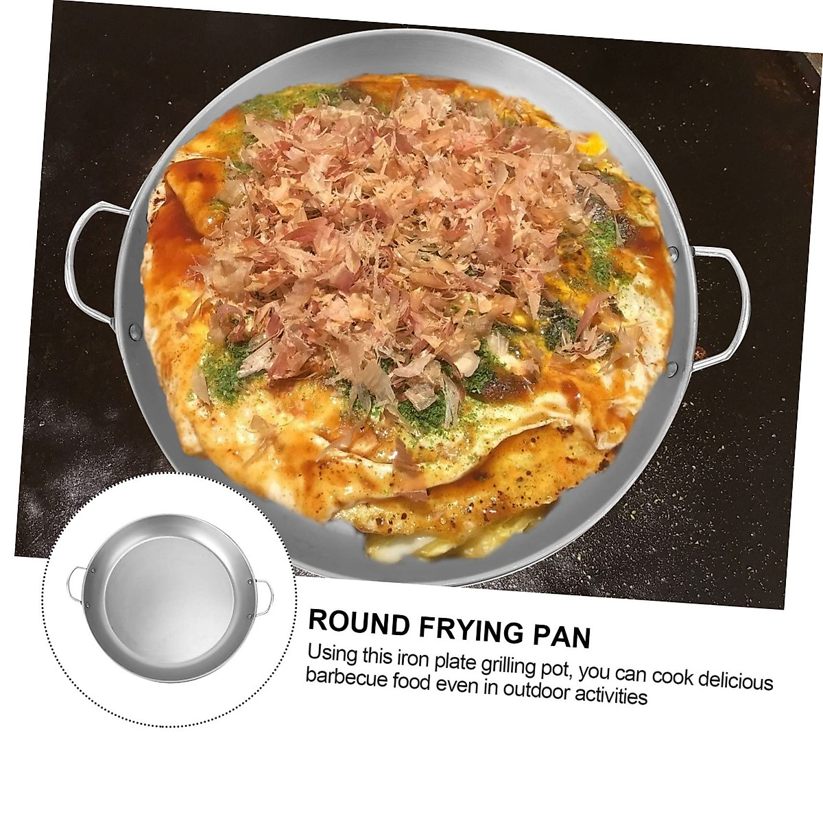 Mikinona 1pc Teppanyaki Bbq Grilling Pans Cookware Fry Pan Camping Pans Bbq Nonstick Grill Wok Household Pan Ready Fry Pan Outdoor Grill Steel Paella Pan Camping Frying Pan Silver Iron