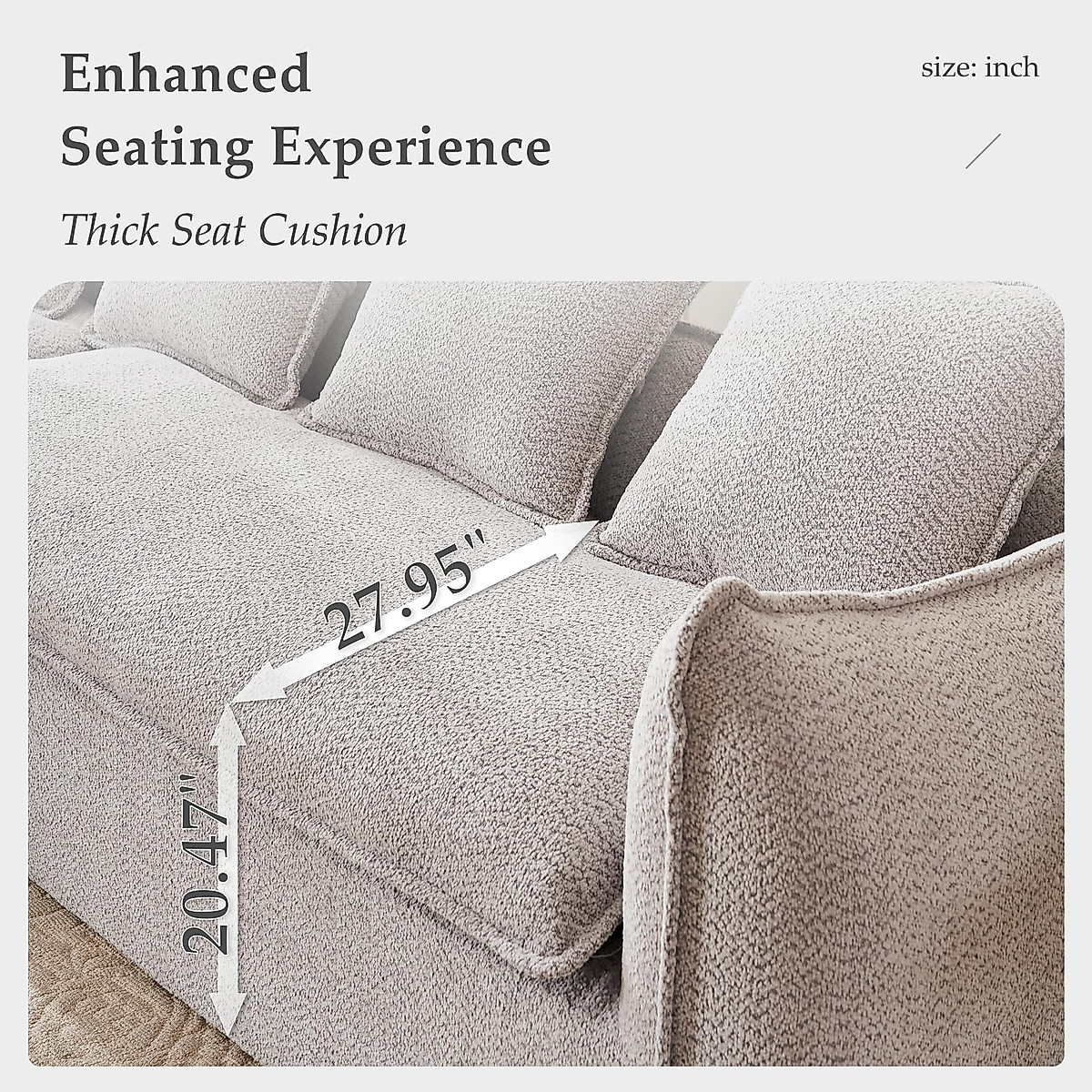 L Shape Modular Sofa Couch, Deep Seat Cloud Couch, No Assembly Required Sofa Set, Crocheting Chenille Fabric, 3-Seater Comfy Cloud Couches for Living Room Apartment Office-Grey