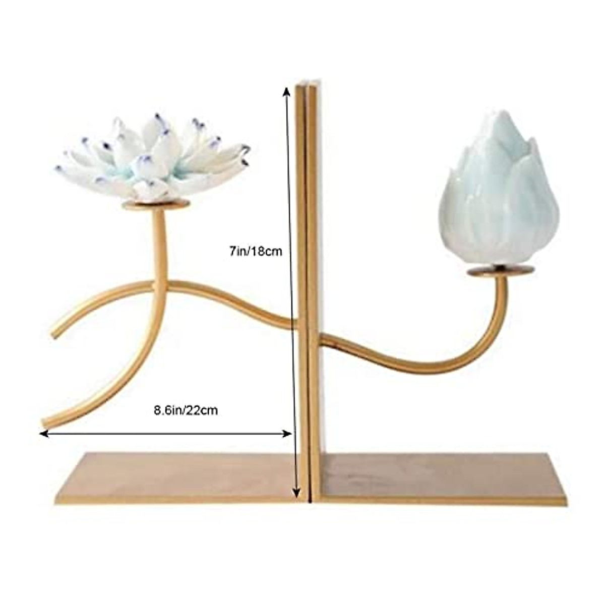 Book Ends Bookend Holder Ceramic Lotus Bookends Metal Base Book Ends Office Desktop Book Stoppers Creativity Book Stopper for Shelves Bookshelf