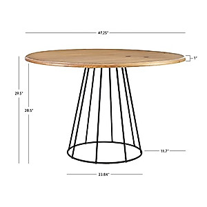 Powell 47.25" Round Wood Top with Modern Metal Base Monika Dining Table, Natural and Black