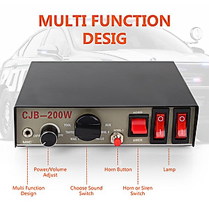 Car Siren Speaker Safego Police Siren Speaker Car Pa System, Dc12v 200w 9 Tones Wired Handheld Microphone Loudspeaker Emergency Siren Electronic