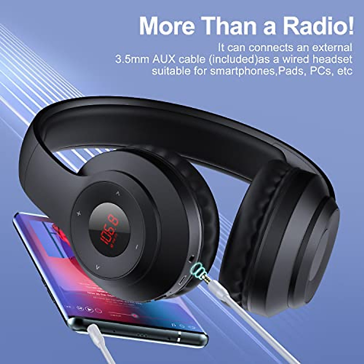 X5 Wireless FM Radio Headphones with Bluetooth, Built in Microphone, Rechargeable and Portable Radio Headset, Over Ear Headphone with Soft Ear Muffs, Stereo Sound, for Jogging, Cycling, Mowing