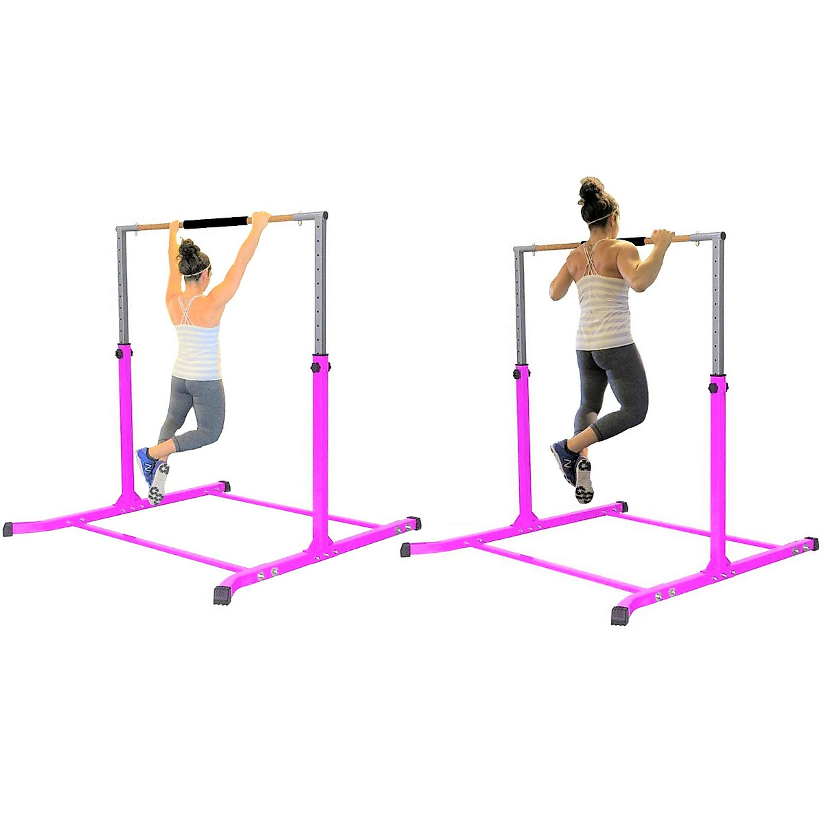 Pro-Gymnastics Expandable Gymnastics Kip Bar Horizontal Bar Junior Gymnastic Training High Bar Asymmetric Bar 13 Level Height Adjustable 3 to 5 FT Cushioned Bar & Curved Legs (Pink)