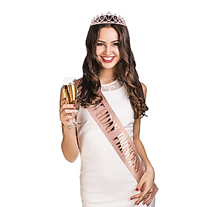 Rosavida 2-piece suit BIRTHDAY PRINCESS Sash and Rhinestone Tiara Kit Birthday Gifts Glitter Sash and Birthday Crowns for Women Girl Party Decoration (Rosegold)