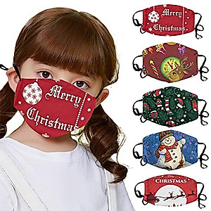 PENATE Children outdoor Cute Christmas Printing Adjustable Rope Washable Facemasks for Kids