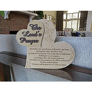 UNIDECO Wooden Heart Décor Wall - 7.0 Inch The Lords Prayer Wall Art - Wood Heart Shaped Decoration for Home - Hanging Art Living Room Accent Shelve - Decorative Religious Praying Rustic Kitchen