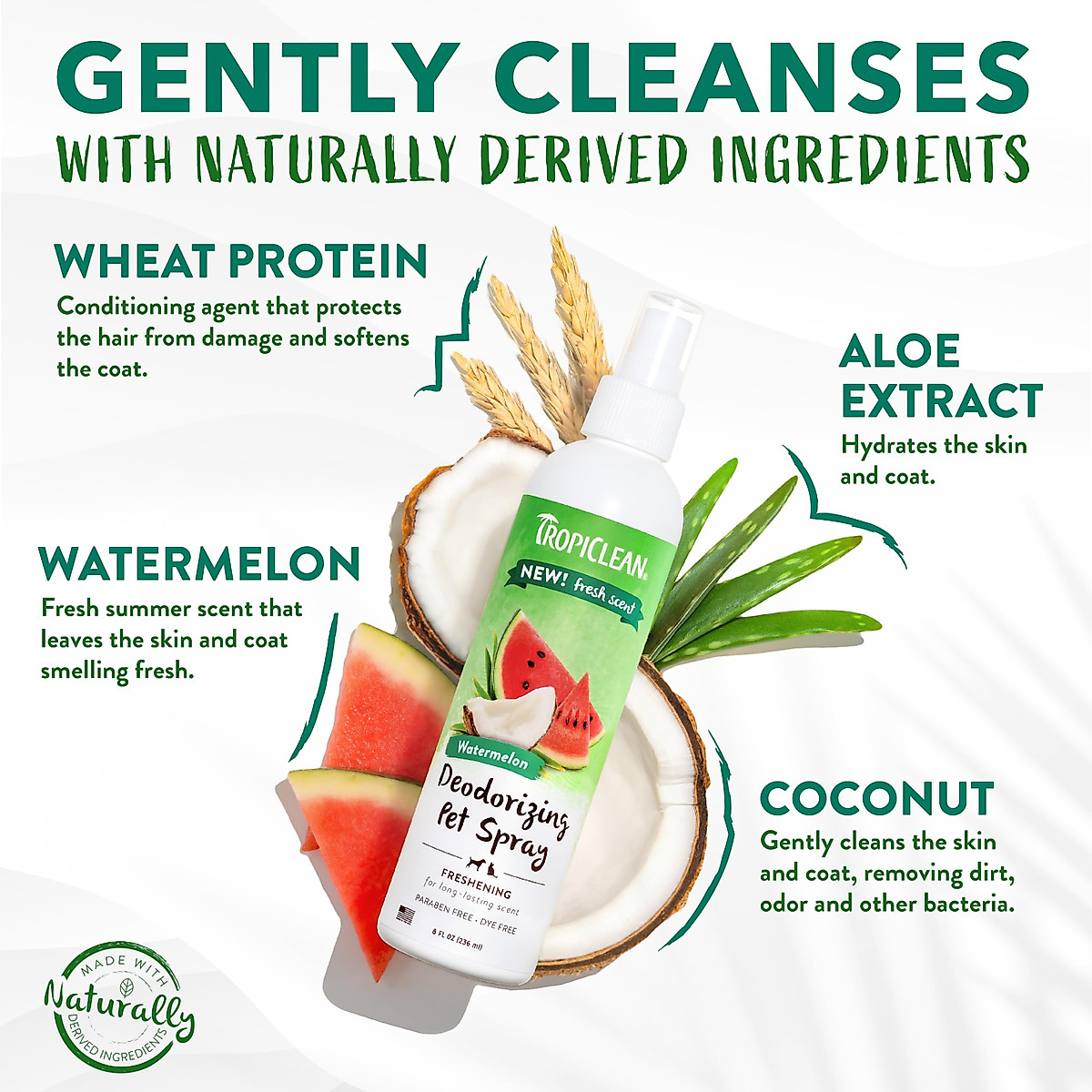 TropiClean Watermelon Cat & Dog Deodorizing Spray | Cat & Dog Grooming Supplies | 8 oz | Made in The USA